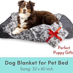 Stuffed Premium Soft Dog Blanket, with Flannel Grey Cute Paw Print, 40 * 32 inches