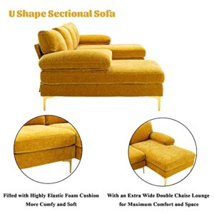 Olela U Shape Sectional Sofa,Modern Large Chenille Fabric Modular Couch,Extra Wide Sofa with Chaise Lounge and Golden Legs for Living Room (Musterd)