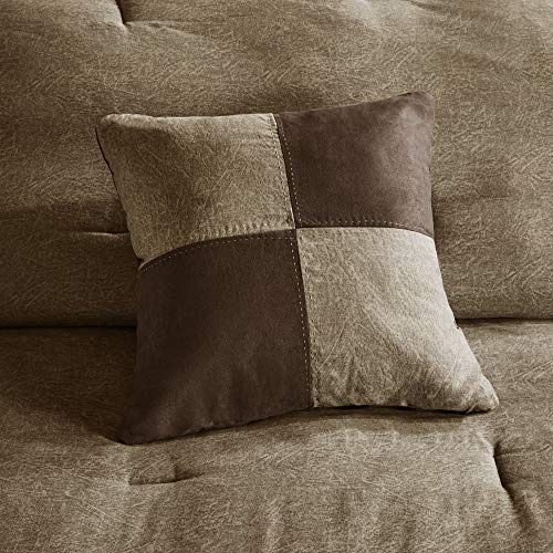 Madison Park Boone Cozy Comforter Set, Faux Suede, Deluxe Hotel Styling All Season Down Alternative Bedding Matching Shams, Decorative Pillow, King (104 in x 92 in), Rustic Brown 7 Piece