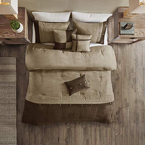 Madison Park Boone Cozy Comforter Set, Faux Suede, Deluxe Hotel Styling All Season Down Alternative Bedding Matching Shams, Decorative Pillow, King (104 in x 92 in), Rustic Brown 7 Piece