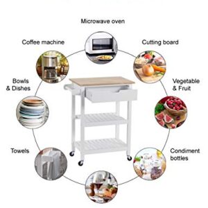 conifferism White Multipurpose Utility Cart,Butcher Block Kitchen Island on Wheels with Drawer, Farmhouse Islands with Storage Shelf for Small Places