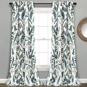 lush decor white-and-green devonia room-darkening window curtain set, 84 in x 52