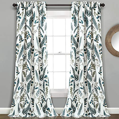 Lush Decor White-and-Green Devonia Room-Darkening Window Curtain Set, 84 in x 52