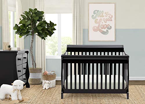 Delta Children Canton 4 in 1 Convertible Crib, Black + Serta Perfect Slumber Dual Sided Recycled Fiber Core Crib and Toddler Mattress (Bundle)