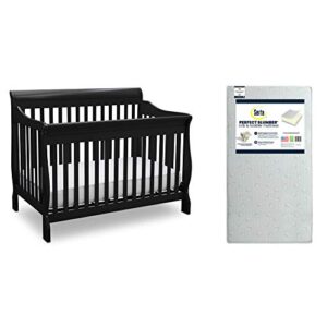 delta children canton 4 in 1 convertible crib, black + serta perfect slumber dual sided recycled fiber core crib and toddler mattress (bundle)