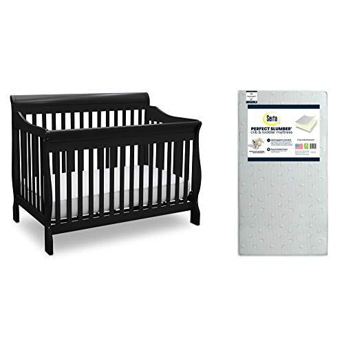 Delta Children Canton 4 in 1 Convertible Crib, Black + Serta Perfect Slumber Dual Sided Recycled Fiber Core Crib and Toddler Mattress (Bundle)