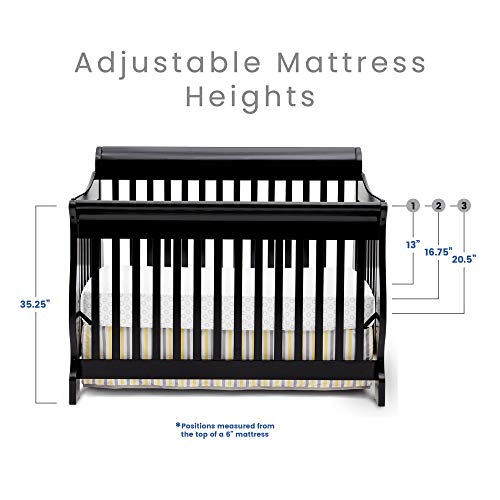 Delta Children Canton 4 in 1 Convertible Crib, Black + Serta Perfect Slumber Dual Sided Recycled Fiber Core Crib and Toddler Mattress (Bundle)