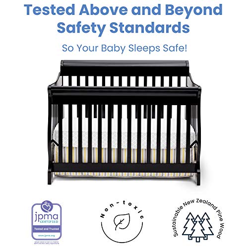 Delta Children Canton 4 in 1 Convertible Crib, Black + Serta Perfect Slumber Dual Sided Recycled Fiber Core Crib and Toddler Mattress (Bundle)