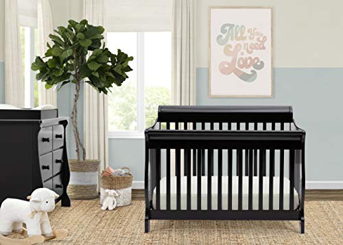 Delta Children Canton 4 in 1 Convertible Crib, Black + Serta Perfect Slumber Dual Sided Recycled Fiber Core Crib and Toddler Mattress (Bundle)