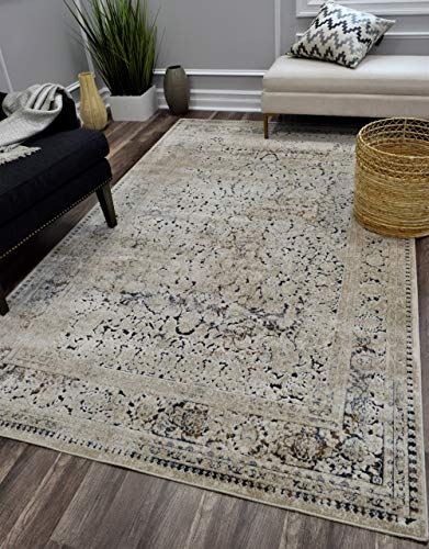 Rugs America Cambridge Collection CB500A Tan Navy Area Rug 2' x 4'