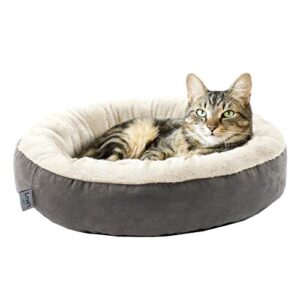 love’s cabin round donut cat and dog cushion bed, 20in pet bed for cats or small dogs, anti-slip & water-resistant bottom, super soft durable fabric pet beds, washable luxury cat & dog bed gray