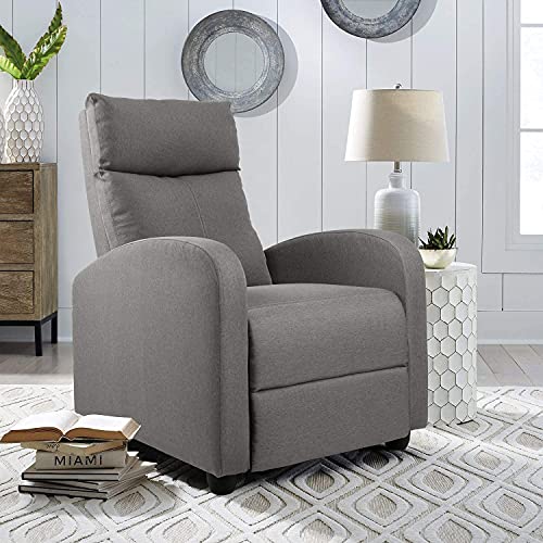 Flamaker Fabric Recliner Chair Massage Recliner Sofa Chair Adjustable Reclining Chairs Home Theater Single Modern Living Room Recliners with Thick Seat Cushion and Backrest (Grey)