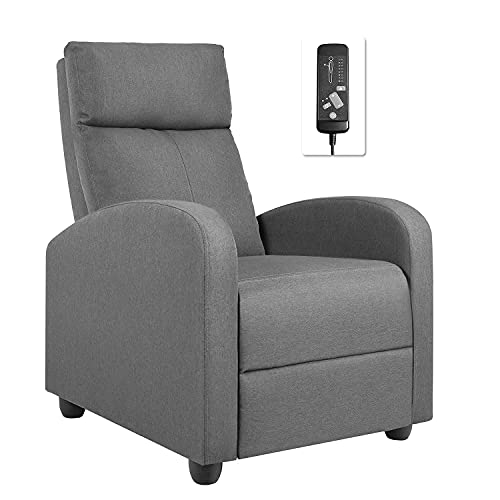 Flamaker Fabric Recliner Chair Massage Recliner Sofa Chair Adjustable Reclining Chairs Home Theater Single Modern Living Room Recliners with Thick Seat Cushion and Backrest (Grey)