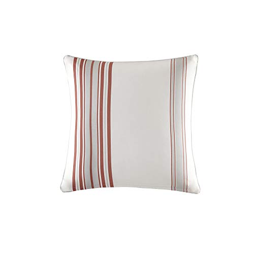 Madison Park Newport Printed Stripe 3M Scotchgard Outdoor Square Pillow for Patio Garden and Courtyard, 20x20, Coral/White