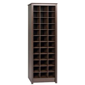 prepac space-saving 36 pair shoe storage cabinet with cubbies, 13″d x 23.5″w x 72.5″h, espresso