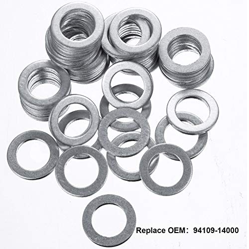 Mudder 50 Pieces Aluminum Engine Oil Drain Plug Washer Gaskets Compatible with Honda Part 94109-14000