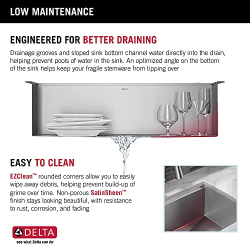 DELTA Rivet 32-Inch Workstation Kitchen Sink Undermount 16 Gauge Stainless Steel Single Bowl with WorkFlow Ledge and Chef’s Kit of 6 Accessories, 95B931-32S-SS