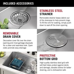 DELTA Rivet 32-Inch Workstation Kitchen Sink Undermount 16 Gauge Stainless Steel Single Bowl with WorkFlow Ledge and Chef’s Kit of 6 Accessories, 95B931-32S-SS