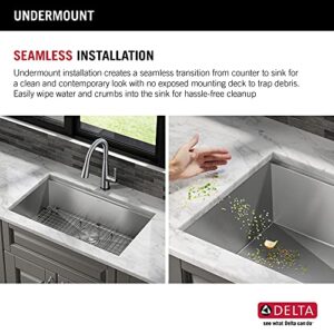 DELTA Rivet 32-Inch Workstation Kitchen Sink Undermount 16 Gauge Stainless Steel Single Bowl with WorkFlow Ledge and Chef’s Kit of 6 Accessories, 95B931-32S-SS