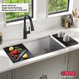 DELTA Rivet 32-Inch Workstation Kitchen Sink Undermount 16 Gauge Stainless Steel Single Bowl with WorkFlow Ledge and Chef’s Kit of 6 Accessories, 95B931-32S-SS