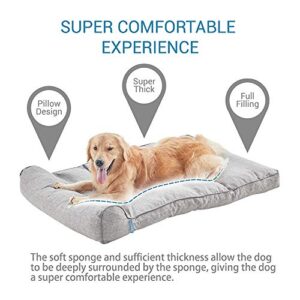 BDEUS 50 x 36 x 6.5In Orthopedic Dog Beds for Large Dogs Clearance Super Thick & Comfortable Pet Bed with Pillow, Washable Cover and Anti-Slip Bottom