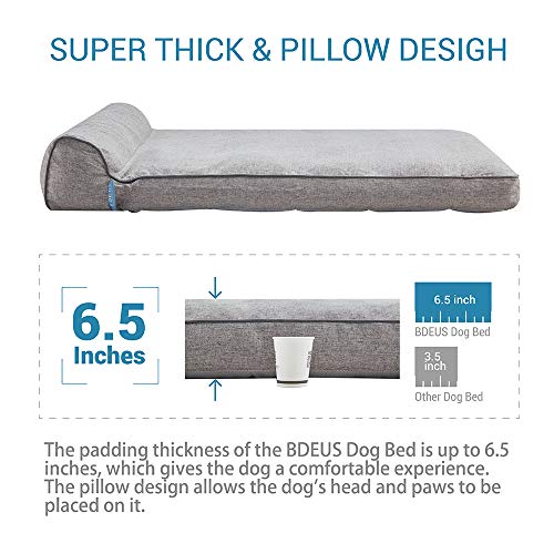 BDEUS 50 x 36 x 6.5In Orthopedic Dog Beds for Large Dogs Clearance Super Thick & Comfortable Pet Bed with Pillow, Washable Cover and Anti-Slip Bottom