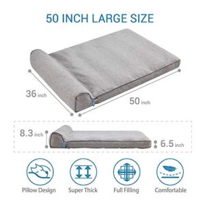 BDEUS 50 x 36 x 6.5In Orthopedic Dog Beds for Large Dogs Clearance Super Thick & Comfortable Pet Bed with Pillow, Washable Cover and Anti-Slip Bottom