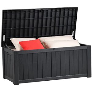 yitahome 120 gallon outdoor storage deck box, large resin patio storage for outdoor pillows, garden tools and pool-supplies, waterproof, lockable (black)