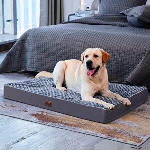 large orthopedic dog bed for medium, large and extra large dogs, egg-crate foam pet bed mat with rose plush removable cover, waterproof lining, and non-slip bottom, machine washable