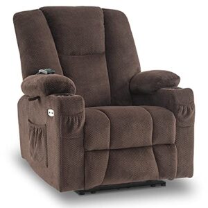 mcombo fabric electric power recliner chair with heat and massage, cup holders, usb ports, extended footrest, cloth powered reclining for living room 8015