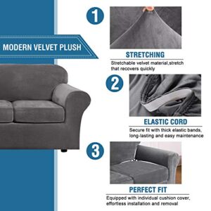 H.VERSAILTEX Rich Velvet Stretch 2 Piece Chair Cover Chair Slipcover Sofa Cover Furniture Protector Couch Soft with Elastic Bottom Chair Couch Cover with Arms, Machine Washable(Chair,Grey)