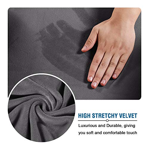 H.VERSAILTEX Rich Velvet Stretch 2 Piece Chair Cover Chair Slipcover Sofa Cover Furniture Protector Couch Soft with Elastic Bottom Chair Couch Cover with Arms, Machine Washable(Chair,Grey)