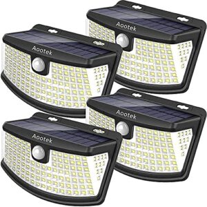 aootek new solar lights 120 leds with lights reflector,270° wide angle, ip65 waterproof, easy-to-install security lights for front door, yard, garage, deck (4 pack)