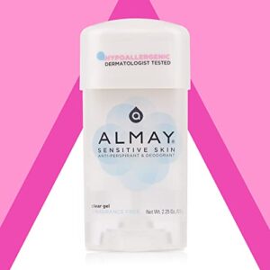 Deodorant for Women by Almay, Gel Antiperspirant, Hypoallergenic, Dermatologist Tested for Sensitive Skin, Fragrance Free, 2.25 Oz