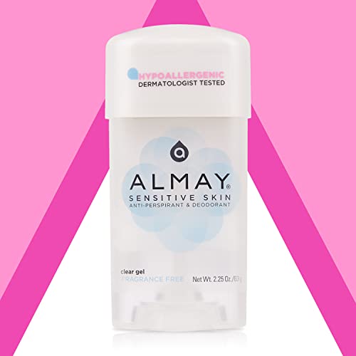 Deodorant for Women by Almay, Gel Antiperspirant, Hypoallergenic, Dermatologist Tested for Sensitive Skin, Fragrance Free, 2.25 Oz