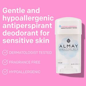 Deodorant for Women by Almay, Gel Antiperspirant, Hypoallergenic, Dermatologist Tested for Sensitive Skin, Fragrance Free, 2.25 Oz