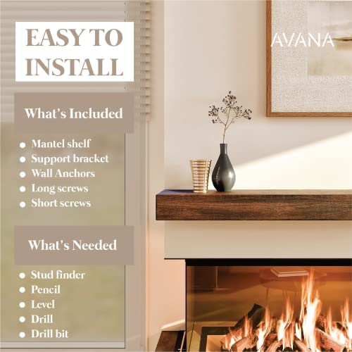 Avana Floating Fireplace Mantle - Mantles for Over Fireplace - Wall Mount Fireplace Mantel Shelves - Handcrafted Natural Wood Fireplace Mantels - Fireplace Mantel 72 Inches x 8 x 3 - Rustic Brown