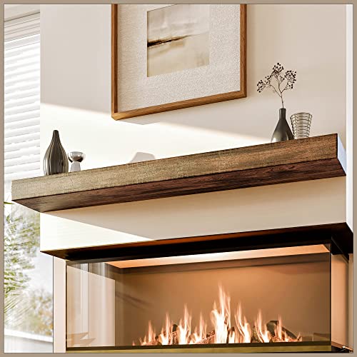 Avana Floating Fireplace Mantle - Mantles for Over Fireplace - Wall Mount Fireplace Mantel Shelves - Handcrafted Natural Wood Fireplace Mantels - Fireplace Mantel 72 Inches x 8 x 3 - Rustic Brown