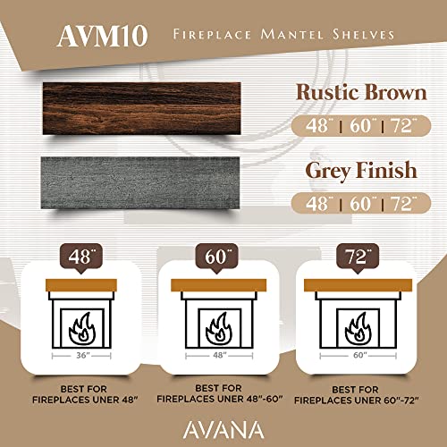 Avana Floating Fireplace Mantle - Mantles for Over Fireplace - Wall Mount Fireplace Mantel Shelves - Handcrafted Natural Wood Fireplace Mantels - Fireplace Mantel 72 Inches x 8 x 3 - Rustic Brown