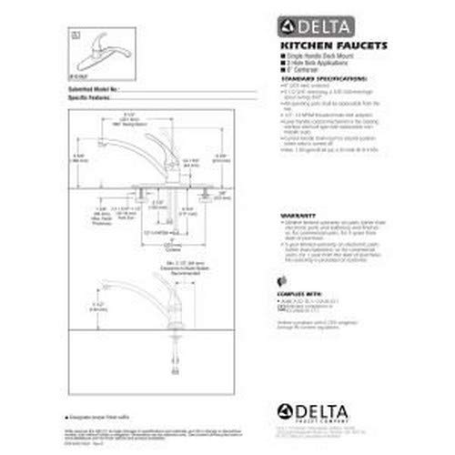 Delta Faucet Foundations Single-Handle Kitchen Sink Faucet, Chrome B1310LF