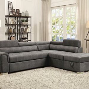 ACME Furniture Thelma Sleeper and Ottoman Sectional Sofa, Grey