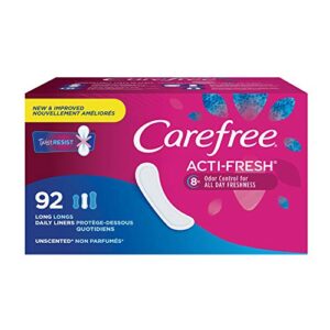 carefree acti-fresh thin panty liners, unscented, 92 count, pack of 1 (packaging may vary)