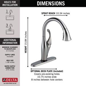 Delta Faucet Addison Touch Kitchen Faucet Brushed Nickel, Kitchen Faucets with Pull Down Sprayer, Kitchen Sink Faucet, Touch Faucet for Kitchen Sink, Touch2O Technology, Arctic Stainless 9192T-AR-DST