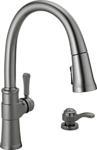 delta faucet spargo black stainless kitchen faucet, kitchen faucets with pull down sprayer, kitchen sink faucet, faucet for kitchen sink, soap dispenser, black stainless 19964z-kssd-dst