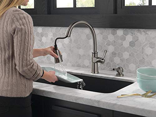 Delta Faucet Spargo Black Stainless Kitchen Faucet, Kitchen Faucets with Pull Down Sprayer, Kitchen Sink Faucet, Faucet for Kitchen Sink, Soap Dispenser, Black Stainless 19964Z-KSSD-DST