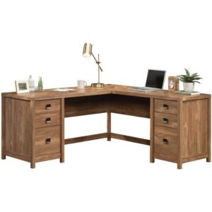 sauder cannery bridge l-shaped desk with 6 storage drawers, sindoori mango finish