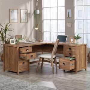 Sauder Cannery Bridge L-Shaped Desk with 6 Storage Drawers, Sindoori Mango Finish