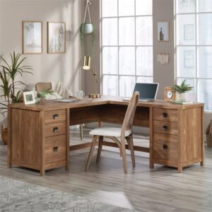 Sauder Cannery Bridge L-Shaped Desk with 6 Storage Drawers, Sindoori Mango Finish