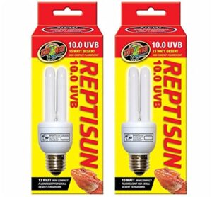 (2 pack) zoo med reptisun 10.0 uvb mini compact fluorescent