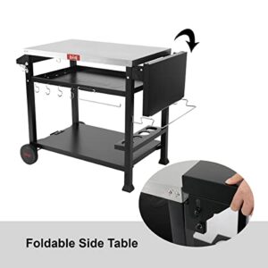 FEASTO Three-Shelf Movable Food Prep Cart Table , Home and Outdoor Multifunctional Stainless Steel Table Top Worktable on Two Wheels, L50’’x W21.7’’x H33’’